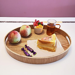 I-lan Oval Serving Tray, Wood Decorative Ottoman Tray, Valet Tray with Handles, Coffee Table Tray Decor for Cocktail, Snack, Bread, Brown (XL: 18")