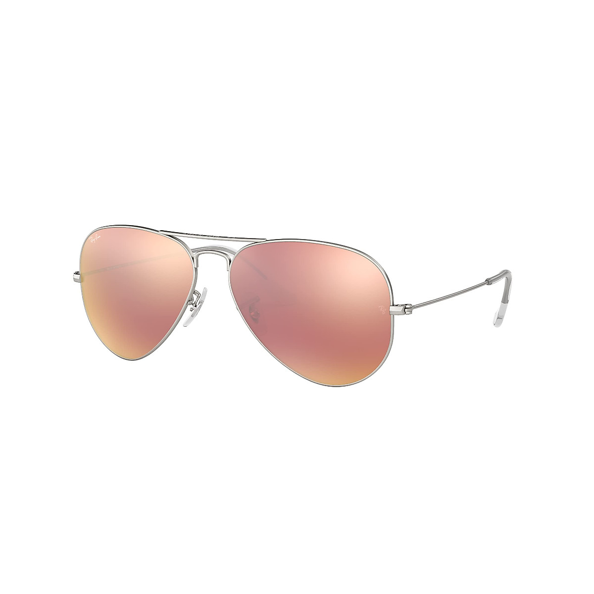 Ray-Ban RB3025 Classic Aviator Sunglasses, Matte Silver/Light Brown Mirrored Pink, 55 mm