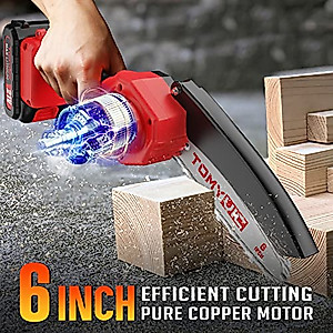Mini Chainsaw 6-Inch Battery Powered - Cordless Electric Handheld Chainsaw with 2 Rechargeable Batteries - 21V Small Power Chain Saws Battery Operated for Tree Trimming Wood Cutting