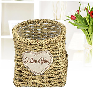 NOLITOY plant pots cover square vases woven flower vase plant pot basket hyacinth planter natural plant pot seagrass flower pot holder hand woven planter storage basket Wooden Straw