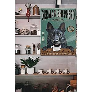 CCPARTON Metal Signs Black German Shepherd Dog Coffee Company Signs Vintage Signs Retro Aluminum Sign for Home Cafe Kitchen 8x12 Inches