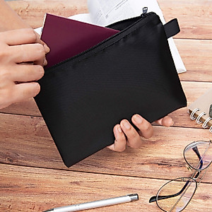 Zipper Bag - Set Of 5 - Carry All Pouch To Organize Travel Toiletries Pens Cosmetics (8 x 6, Black)