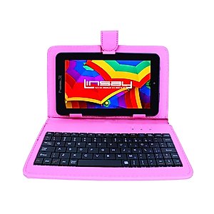 LINSAY 7" 2GB RAM 32GB Android 12 Tablet with Pink Keyboard