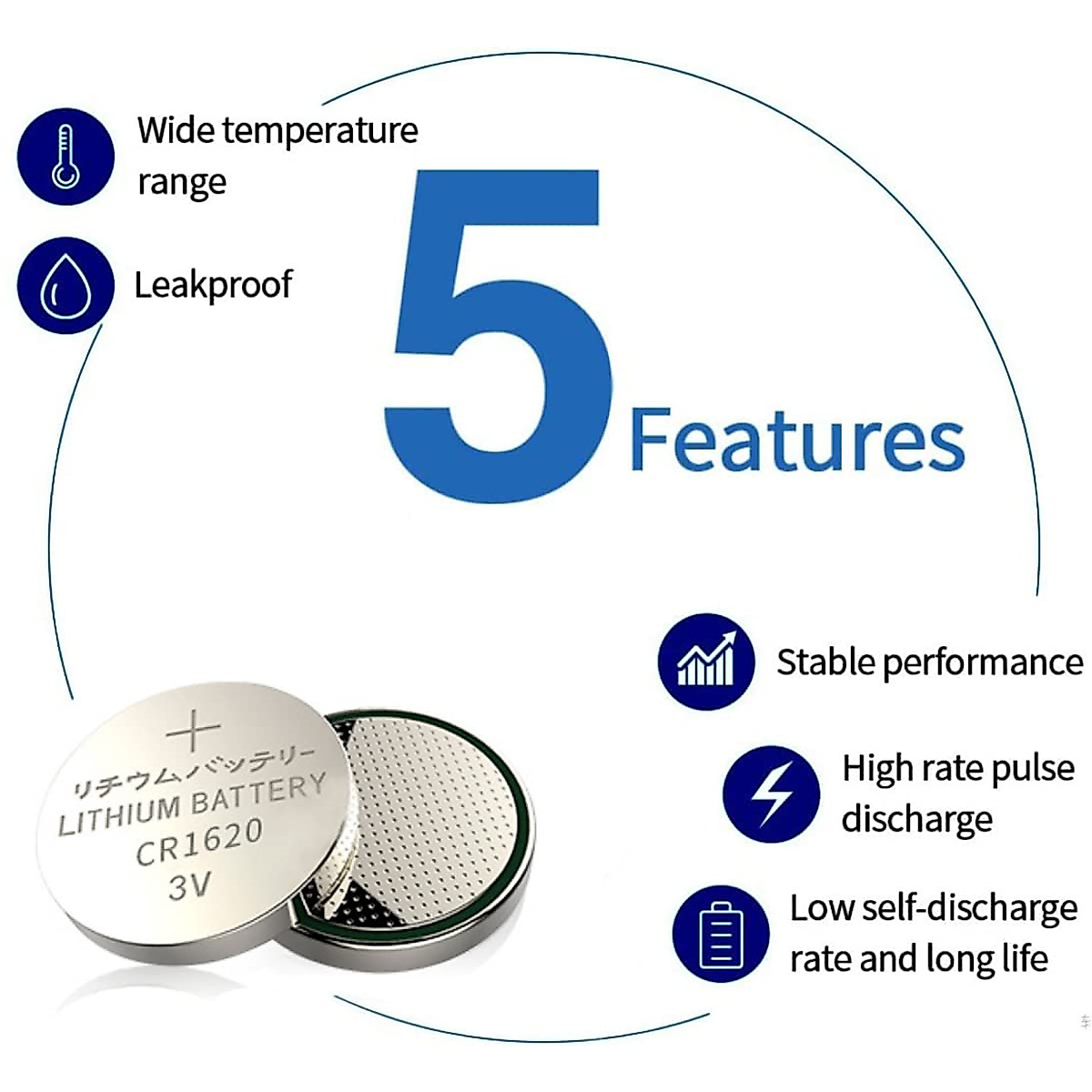 Cotchear 5Pcs CR1620 Coin Batteries 3V Electronic Button Lithium Battery Cell CR1620 DL1620 5009LC for Watch Toy Remote