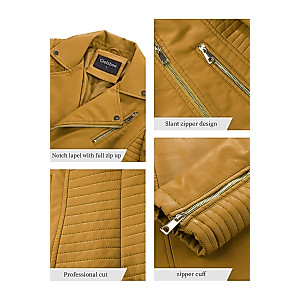 Giolshon Faux Leather Short Jacket Women Motorcycle Biker Casual Coat for Spring Fall and Winter 53 Ginger S