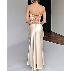 Leyajedol Women Y2k 2 Piece Skirt Set Low Cut Slim Fit Crop Top Low Waist Bodycon Maxi Skirt Outfit Summer Clubwear