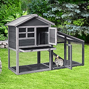PETSITE Chicken Coop Run, Rabbit Hutch Small Animal Houses & Habitats for Indoor Outdoor Use, Wooden Rabbit Bunny Cage with Pull Out Tray