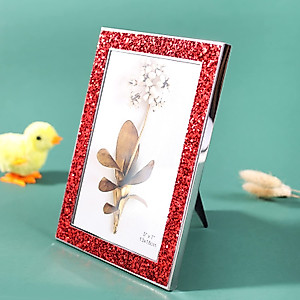 5x7 Picture Frame High-grade Metal Tabletop Photo Frames Smooth Finish Display Pictures Ideal Gift to Family and Friends（Red Glitter）
