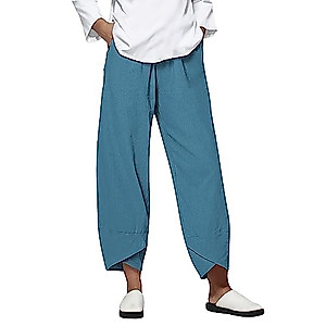 AopnHQ fold Over Yoga Pant Women's Wide Leg Trousers Elastic Waist Capri Women Black Pants Wide Leg Leggings Womens Casual Loose Elastic Waist Cotton Trouser Plus Size Palazzo Pants