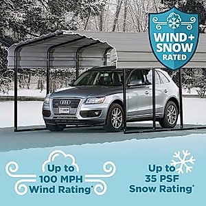 Arrow Carports Galvanized Steel Carport, Full-Size Metal Carport Kit, 12' x 20' x 9', Charcoal