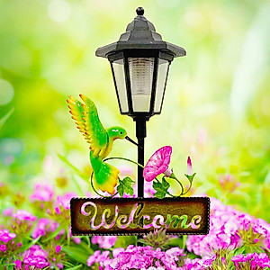 Crosslight Hummingbird Welcome Sign LED Waterproof Outdoor Garden Stake Light - Decorative Electronic Light Garden Decor for Yard, Lawn, Patio, Deck, Pathway, Pond, Backyard