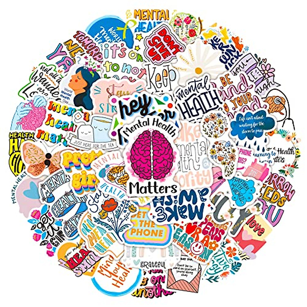 50PCS Mental Health Stickers, Kids’Stickers,Water Bottle Stickers,Laptop Stickers, Skateboard Stickers,Luggage Stickers,case Stickers,Waterproof Stickers,Gift Stickers,DIY Stickers for Kids,Teens