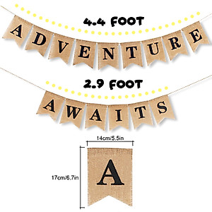LINGTEER Adventure Awaits Burlap Banner Bunting Bon Voyage Travel Retirement Graduations Wedding Party Pennant Decorations Supplies - [Pre Strung].
