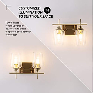 VONLUCE 2-Light Gold Vanity Light Fixtures Over Mirror, Wall Mount Modern Brass Bathroom Sconce with Clear Glass, Midcentury Gold Vanity Lighting for Bathroom, Makeup Dressing Table, Bedroom