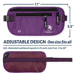 VENTURE 4TH RFID Money Belt for Girls - Hidden Passport Holder (Purple)
