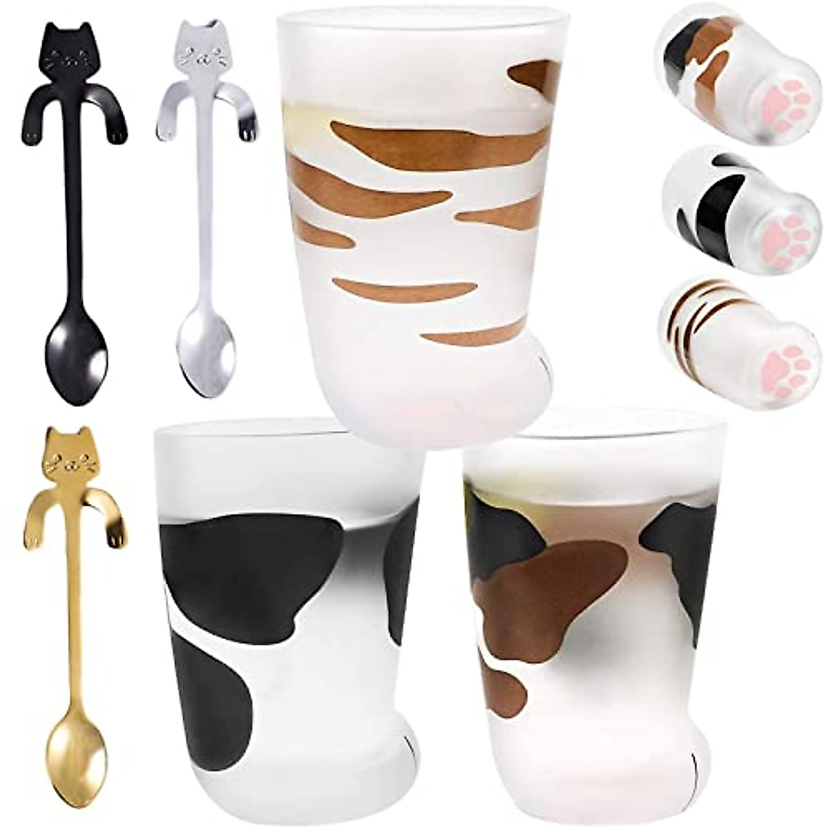 Asionper Novelty Cat Claw Cup, Cat Paw Frosted Cup for Kids, Glass Cups for Personality Breakfast Milk, Cute Claw Print Mug for Men and Women Couples Household Valentine's Day Gift
