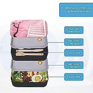 Cherry Blossom White Staircase Adult Lunch Box, Bento Box, With Cutlery Set Of 3, 2 Compartments, Rectangular, Lunch Box For Adults