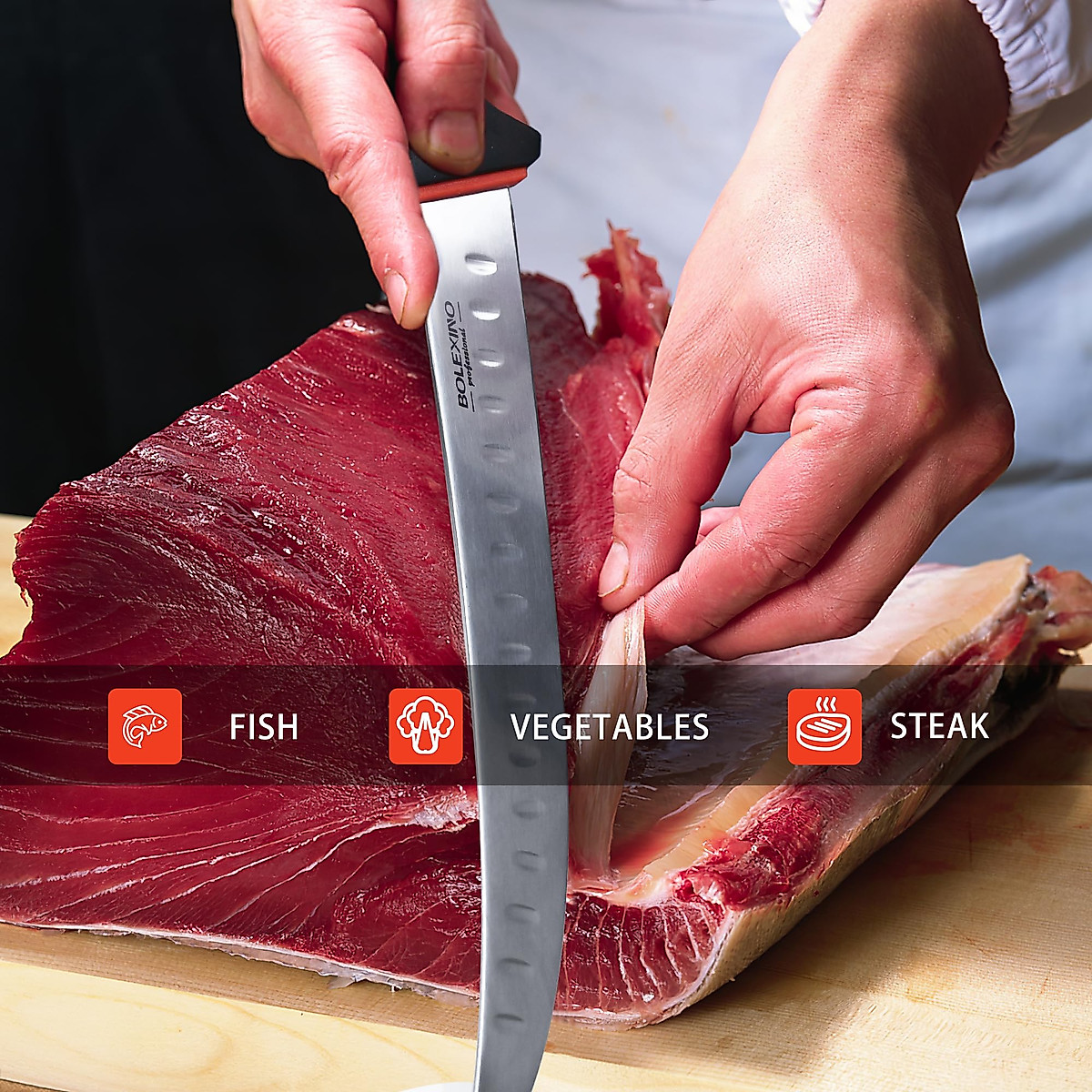 BOLEXINO 10-inch Curved Breaking Knife W/Sheath & SoftGrip Handle, Sharp Premium Butcher Knife Made of High Carbon Stainless Steel For Meat Cutting