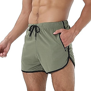 Hulpvktsgiq Men Gym Running Shorts with Zipper Pockets Breathable Lightweight Quick Dry Workout Athletic Sports Shorts (Army Green, XL)