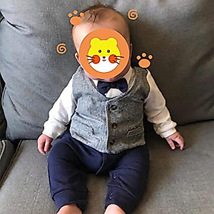 Fairy Baby Formal Baby Boy Outfit One-Piece Romper Gentleman Dress Clothes 0-3 Months, Silver Grey