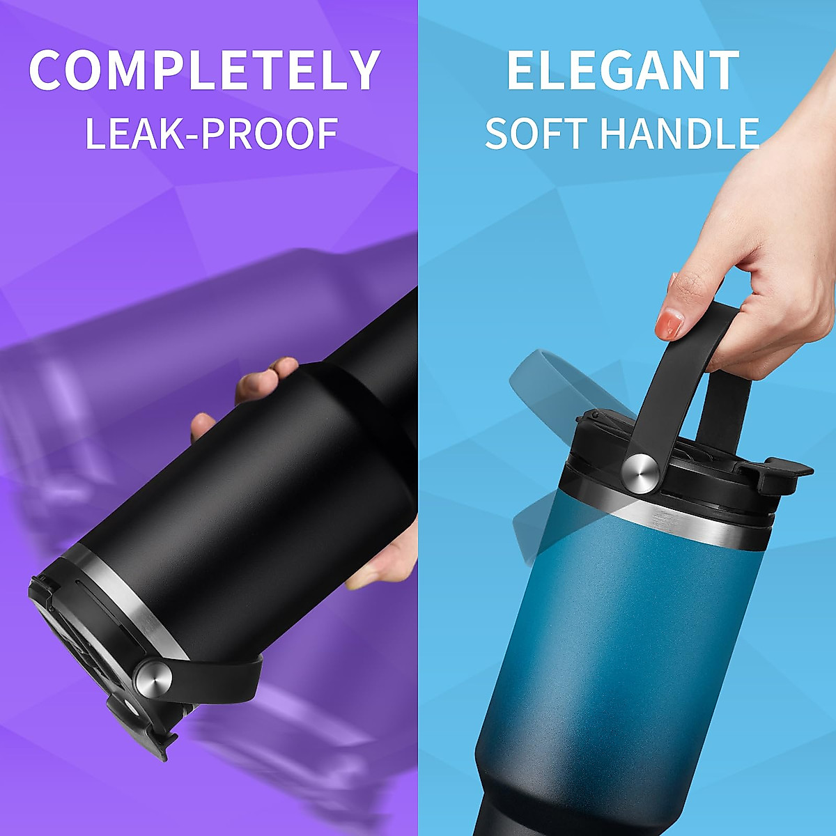 RRYFOUR 40 OZ Tumbler with Handle and Straw - Stainless Steel Water Cup with 2-in-1 Lids, Travel Coffee Mug Insulated Tumbler with Handle, Leak-proof Insulated Water Bottle Fits in Car Cup Holder