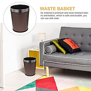 Ipetboom Pu Leather Garbage can Pu Leather Trash Can Wastebasket Garbage Container Bin Decorative Paper Basket Waste Bucket Storage Bin for Bathroom Living Room Office High Class Hotel 5L
