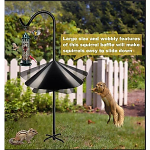 Queension Squirrel Proof Baffle, 19-inch Wide Squirrel Guard Stopper for Outdoor Bird Feeder Poles or Outside Shepherd Hooks, Save Bird Houses from Squirrels, Raccoons, and Rodents, Black, 1 Pack…