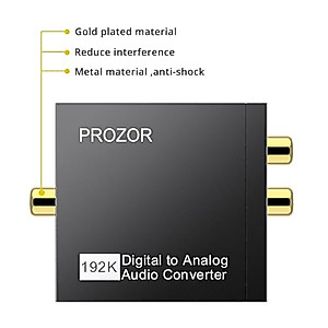 PROZOR 192KHz Digital to Analog Audio Converter DAC Digital SPDIF Optical to Analog L/R RCA Converter Toslink Optical to 3.5mm Jack Adapter for PS3 HD DVD PS4 Amp Apple TV Home Cinema