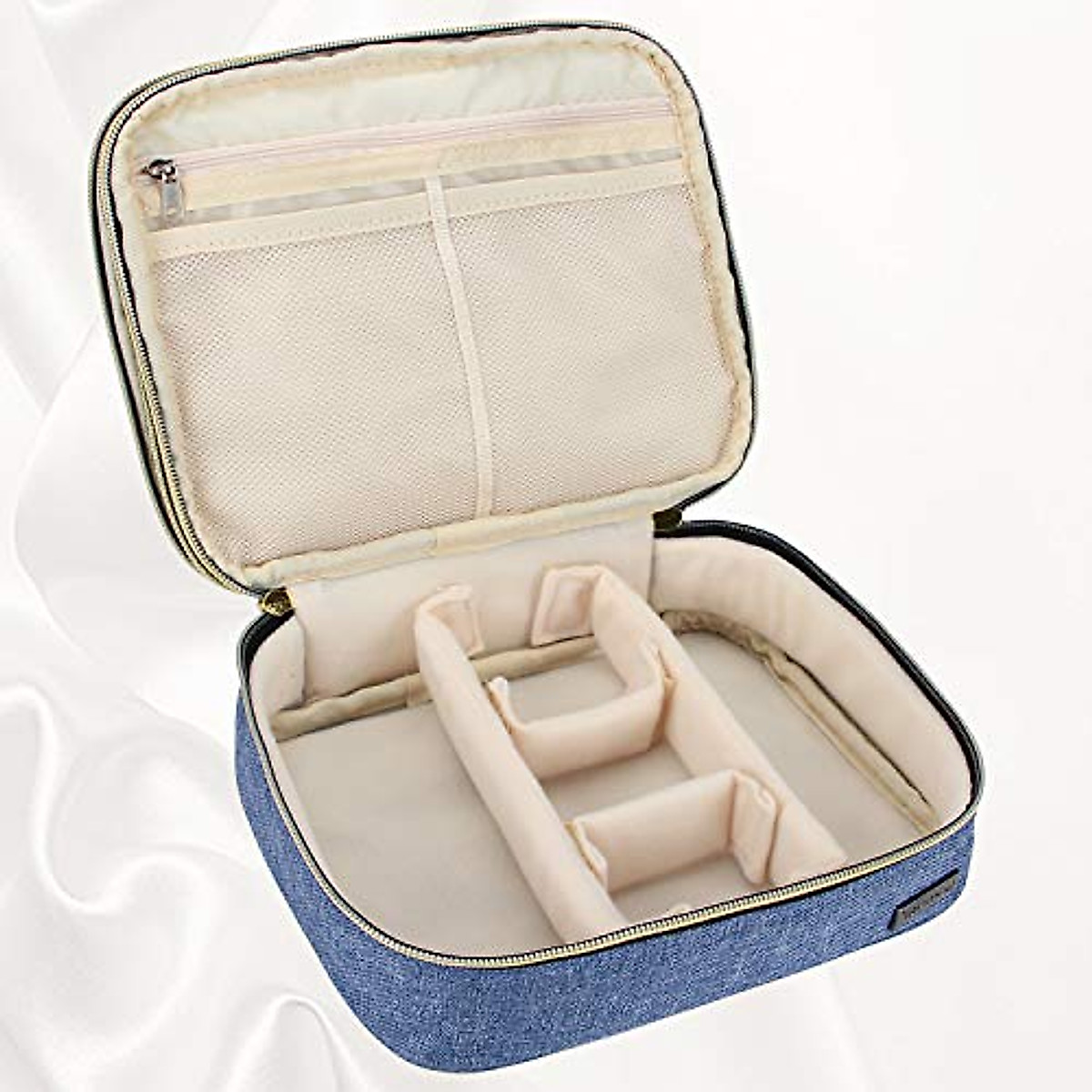 Teamoy Travel Makeup Brush Organizer, Cosmetic Brushes Bag Case with Compartment for Brushes and Beauty Essentials, Blue