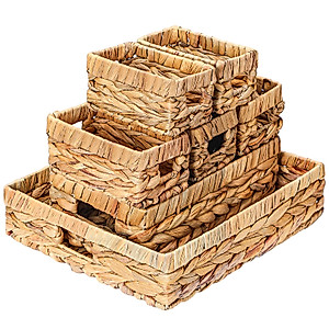 Beeveer 7 Pcs Natural Water Hyacinth Wicker Baskets for Shelves Wicker Storage Basket with Built in Handles Woven Baskets for Organizing Baskets for Decorative Baskets Organizers for Home Closet