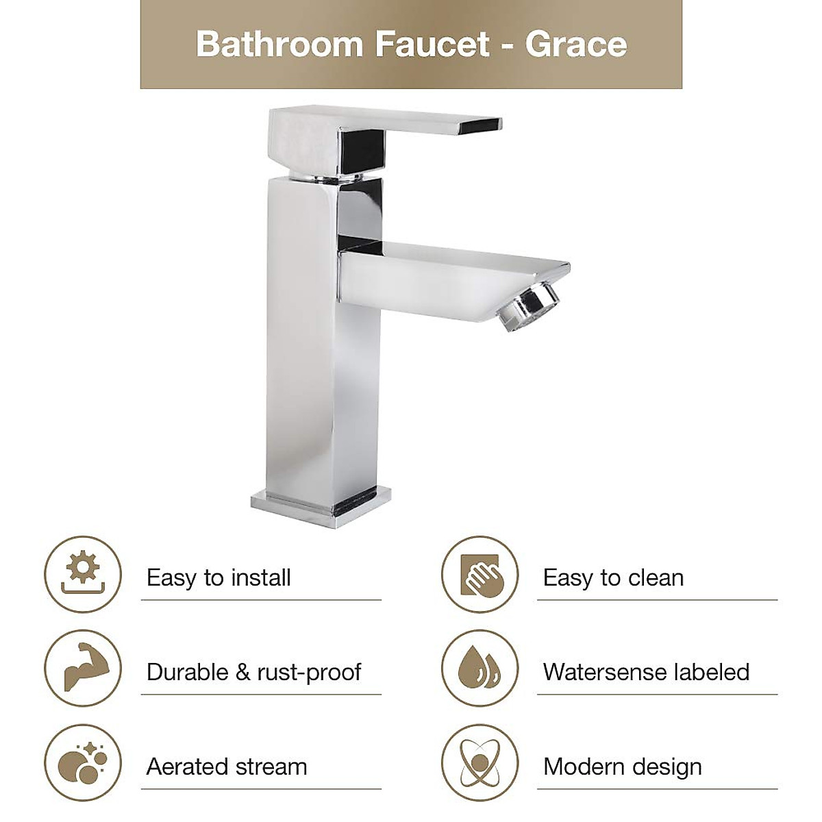 Single Handle Faucet for Bathroom Vanity - Made with Brass - Stain Resistant - Modern and Elegant Single Hole Bathroom Faucet Design - Chrome Finish - Grace Model by Flairwood Decor