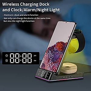 3 in1 Wireless Charger for Samsung, Qi Fast Wireless Charging Station with Clock/Alarm/Night Light for Samsung Galaxy Watch 5/Pro/4/3,Active 2/1,Galaxy S22/S21/Z Flip/Fold 3,Galaxy Buds 2/Pro/Live