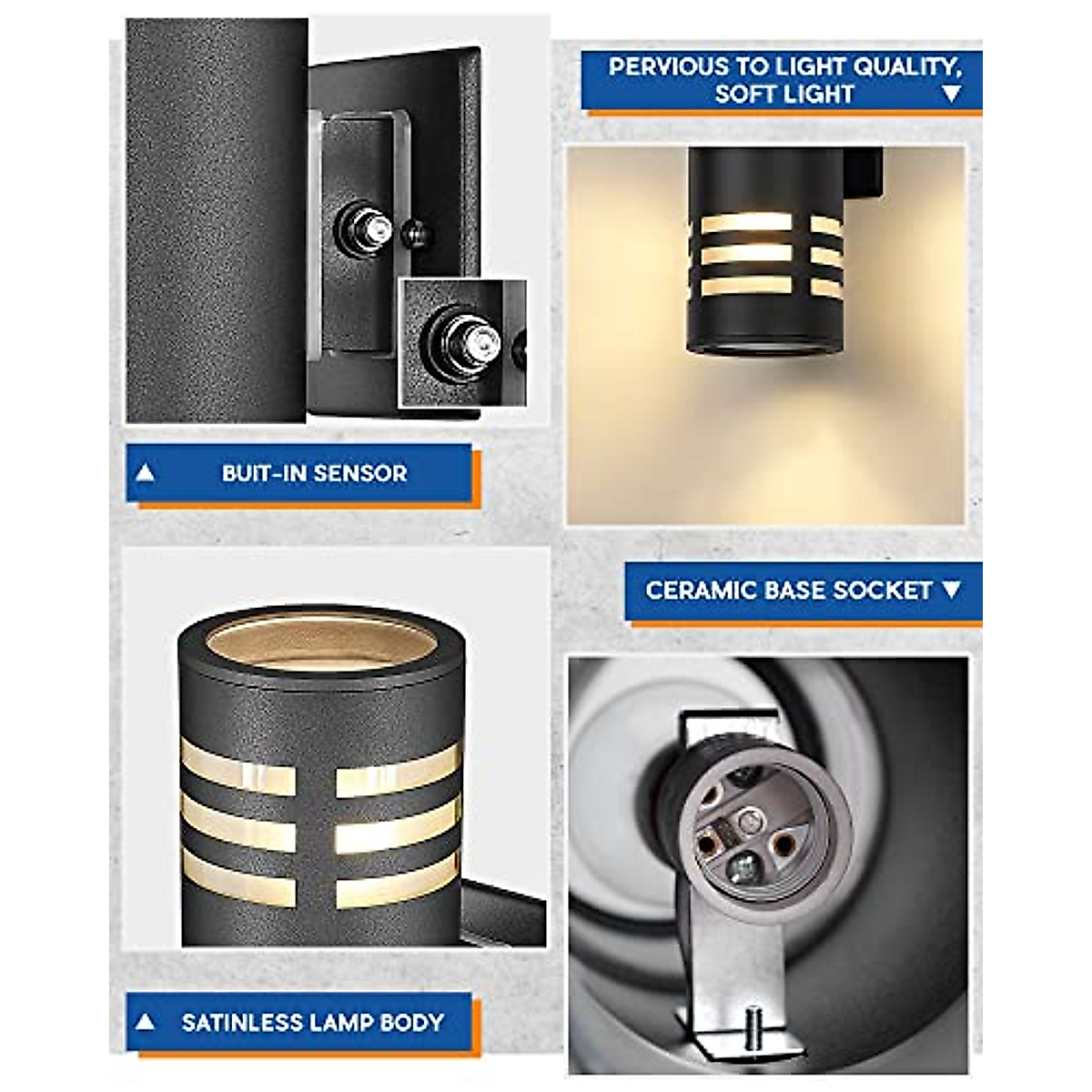 TENGXIN Outdoor Wall Light,Dusk to Dawn Modern Outdoor Wall Sconce with Stainless Steel Cylinder, Black Finish Wall Mount Light,E26 Socket,IP65 Waterproof,UL Listed.