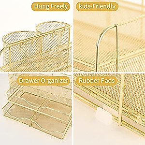 gianotter 3 Tier Desk Drawer Organizer, Office Desk Organizers and Accessories with 2 Pen Holder, Desk Accessories & Workspace Organizers for Home Office Supplies (Gold)
