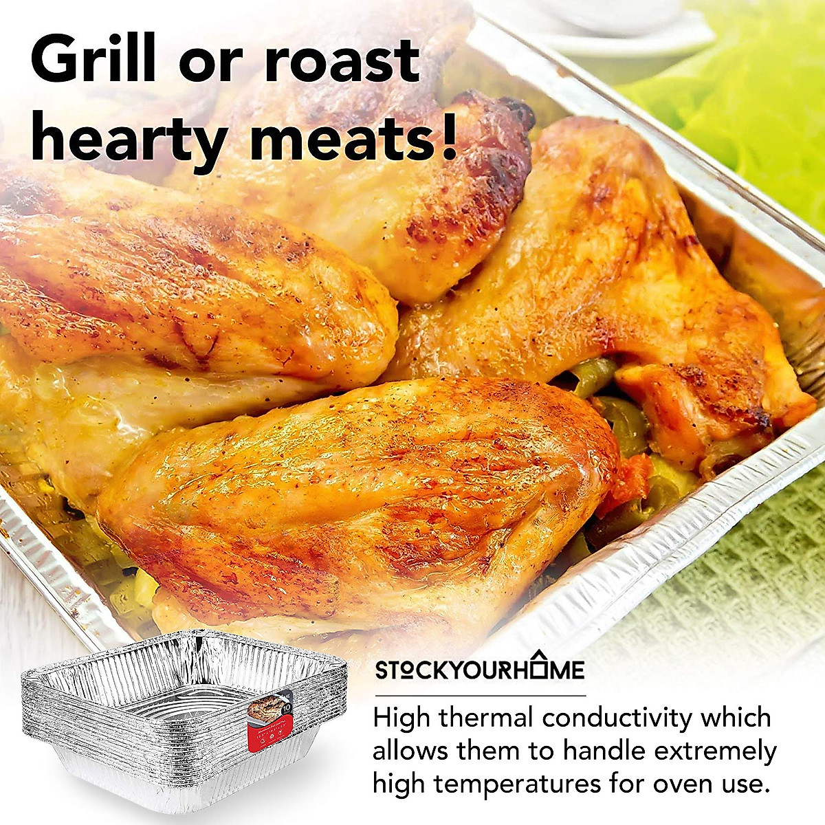 Stock Your Home 9x13 Aluminum Pans (20 Pack) - Disposable & Recyclable Foil Tray- Half Size Steam Table Deep Pans - Tin Foil Pans for Cooking, Heating, Storing, Prepping Food, BBQ, Grilling, Catering