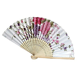 RAZZUM Decorative Folding Fans Summer Vintage Folding Bamboo Fan Chinese Style Hand Held Flower Fan for Dance Party Wedding Colorful Fan Decorations Fan (Color : J)