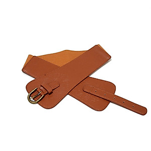 AWOCAN Women Leather PU Elastic Stretchy Corset Cinch Belt Print Retro Cinch Belt Wide Waist Belt (Camel)