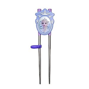 Frozen Elsa Princess Tiara Stainless Steel Training Chopsticks, Finger Ring Can Be Moved for Right or Left Handed, Made in Korea