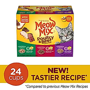Meow Mix Tender Favorites Wet Cat Food, Poultry & Beef Variety Pack, 2.75 Ounce Cup (Pack of 24) (Packaging May Vary)