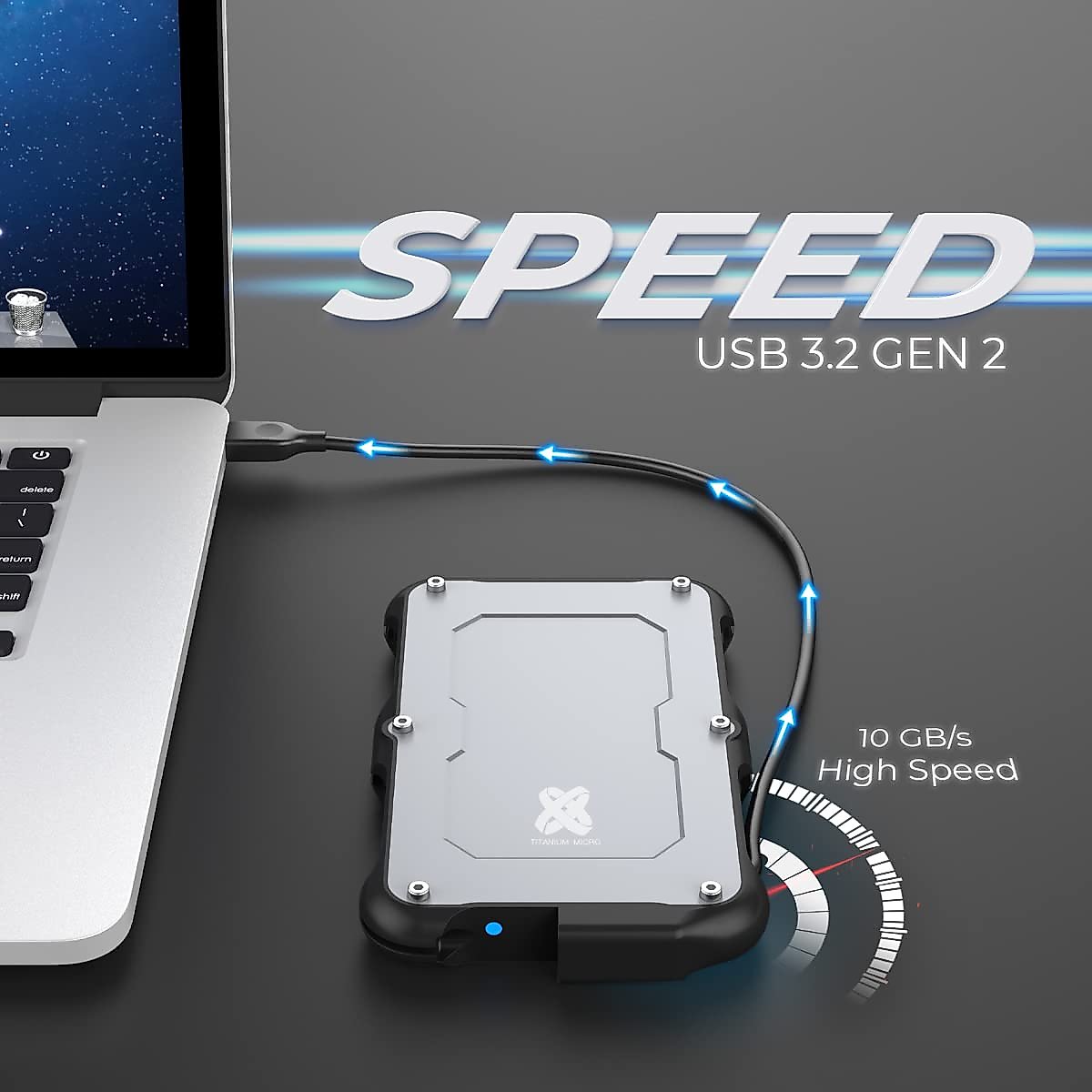 Titanium Micro 2TB External SSD, Titanium One Portable SSD - Up to 500MB/s, USB 3.2 Gen 2 USB-C USBA, Rugged IP66 Water Resistance, Drop Proof, External Solid State Drive Storage for PC Mac Smartphone