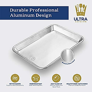 Professional Quarter Sheet Baking Pans - Aluminum Cookie Sheet Set of 2 - Rimmed Baking Sheets for Baking and Roasting - Durable, Oven-safe, Non-toxic, Easy to Clean, Commercial Quality - 9x13-inch
