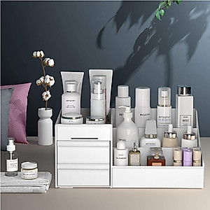 HASPINH Large Makeup Capacity Cosmetic Storage Box Skin Care Organizer Jewelry,Makeup, Brushes, Lipsticks, Nail Polish Container,Desktop Dresser Sundries Storage Box (White)