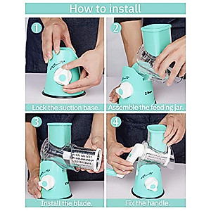 X Home Rotary Cheese Grater Kitchen Mandoline Vegetables Slicer Cheese Shredder with Rubber Suction Base, 3 Stainless Drum Blades Included, Easy to Use and Clean,Blue