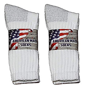 $averPak 4 Pack - American Made Moisture Control Comfort Cool Cushioned Men & Women Crew Socks White-Grey (Sock Size 10-13)
