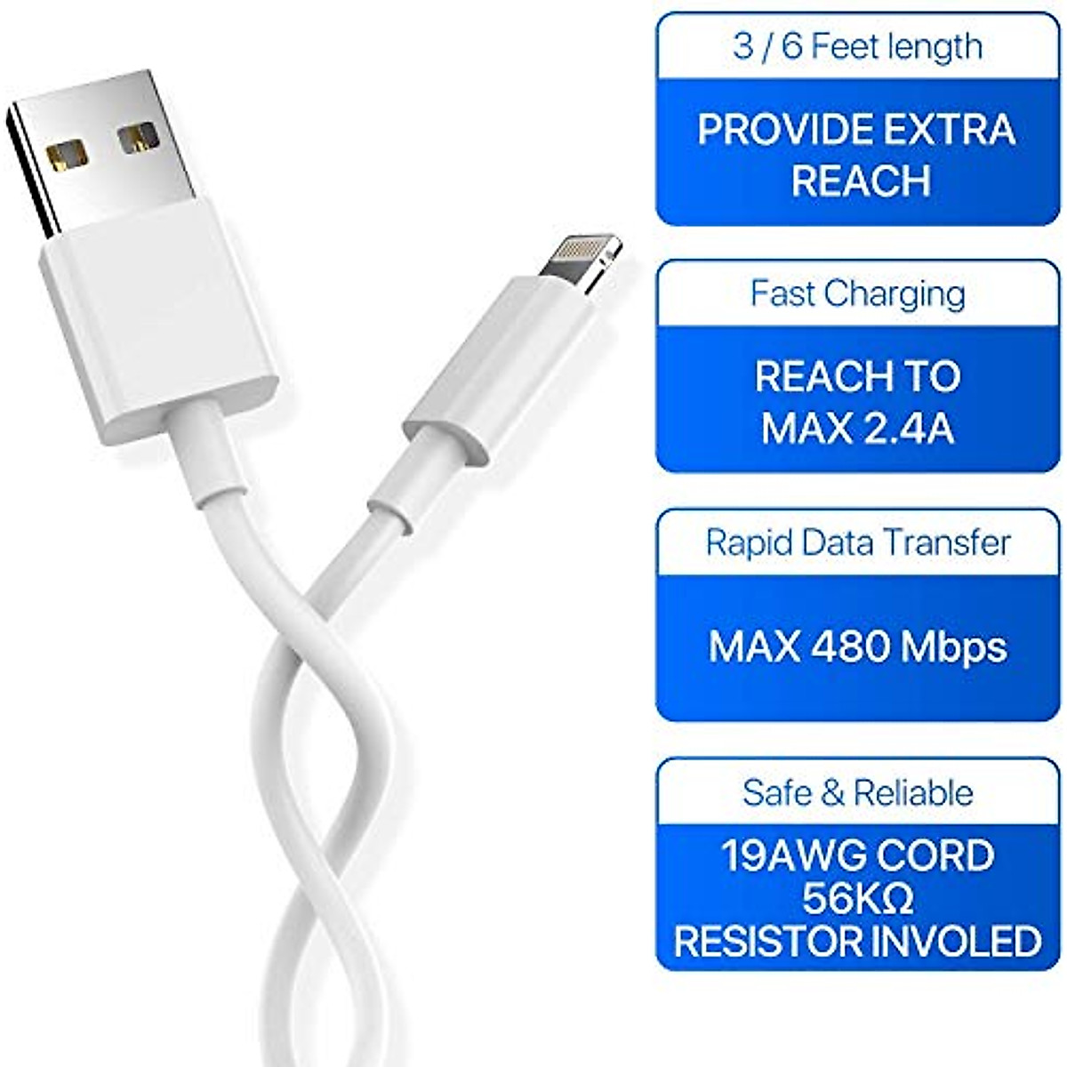 AUNC iPhone Charger 4PACK 3/3/6/6Feet Long USB Charging Cable High Speed Connector Data Sync Transfer Cord Compatible with iPhone Xs Max/X/8/7/Plus/6S/6/SE/5S iPad