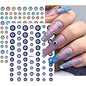 Evil Eye Nail Art Stickers Decals 7 Sheets Self Adhesive Pegatinas Uñas Turkish Blue Eye Hamsa Hand Eye of Fatima Cartoon Charms Design Manicure Tips Nail Decoration for Women Girls Gift