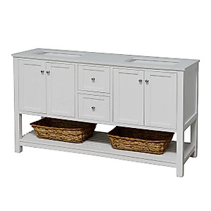 Kitchen Bath Collection Lakeshore 60-inch Double Bathroom Vanity (Engineered White/White): Includes White Cabinet with Engineered White Countertop and White Ceramic Sinks