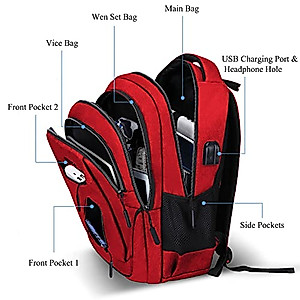 Vaupan Business Travel Laptop Backpack, Water Resistant College Computer Bag Gifts with USB Charging Port for Men & Women Fits 15.6 Inch Notebook (Deep Red)