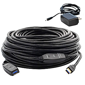 MutecPower 50 Feet Active USB Extension Cable 3.0 Male to Female with 2 Extension chipsets Signal Booster - Active Extension/Repeater Cord 15 Meters / 50 Feet (AC Power Supply Included)