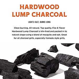 Fire & Flavor Premium All Natural Hardwood Lump Charcoal - Lump Charcoal for Grilling - Lump Charcoal for Smoker - Clean Burning Oak and Mesquite Charcoal Blend - 8lbs